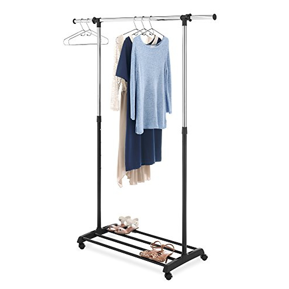 Whitmor Deluxe Adjustable Garment Rack - Rolling Clothes Organizer - Black and Chrome