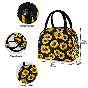 Cute Sunflowers Lunch Bags Women Girls Cute Florals Insulated Lunch Box Lunchbox Cooler Tote Bag Lunch Container Organizer Zipper Meal Prep Lunch Boxes for Teens Kids Adults School Work