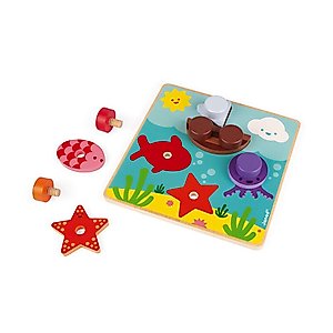 Janod I Am Learning to Screw Wood Activity Game - Aquatic Sea Life