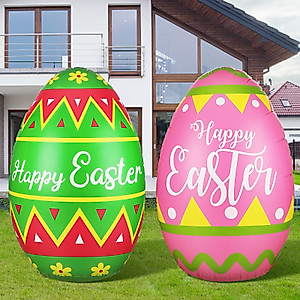 2 Pcs 4 ft Happy Easter Inflatable Egg Colorful Eggs Easter Inflatables Outdoor Decorations with LED Lights Easter Blow up Yard Decorations for Home Garden Lawn Holiday Party PVC Decor OrnamentsV