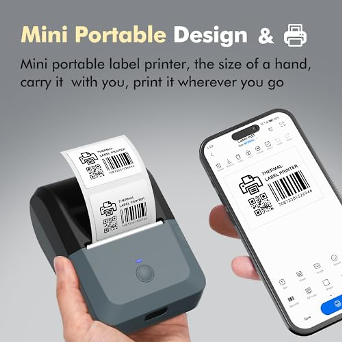 HXBER Label Printer, Label Maker Machine Mini Wireless BT Thermal Receipt Printer All in One BT Connect Price Tag DIY Date Journal Study Sticker Labeling Machine Compatible with iOS Android for Small