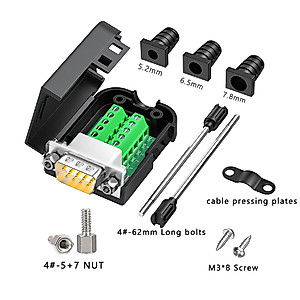 JUXINICE 2Packs DB9 Serial Adapters No Soldering Needed. D-SUB 9-pin RS232 RS485 Adapter to Terminal Connector Signal Module with Bolts Nuts and Screwdriver (1PCS Male+1PCS Female)