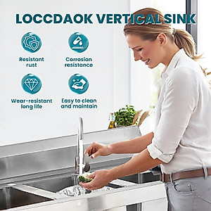Loccdaok 3 Compartment Utility Sink Stainless Steel Commercial Kitchen Sink Free Standing Triple Bowl Laundry Room Outdoor Garage Sink for Restaurant, Kitchen, Bar, 39" x 20" Triple Bowl