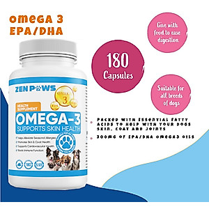 Omega 3 Fish Oil for Dogs - 180 Count Tablet Treats – Helps Shedding, Skin Allergy, Itch and Dry Skin Relief, Hot Spots - Joint Health - Skin and Coat Supplement - Salmon Oil - Duck Flavor