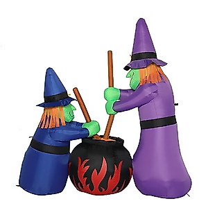 6 FT Long Halloween Inflatables Outdoor Decorations,Blow Up Two Witches with Pots Halloween Yard,Built-in LED Lights Décor for Holiday Party (6 FT,Two Witches with Pots)