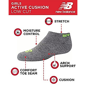 New Balance Girls' Athletic Low Cut Socks with Reinforced Heel and Toe (8 Pack), Size Medium, Pure White