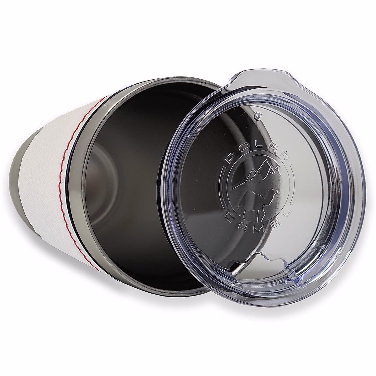 LaserGram 20oz Vacuum Insulated Tumbler Mug, Great White Shark, Personalized Engraving Included (Faux Leather, Baseball Style)