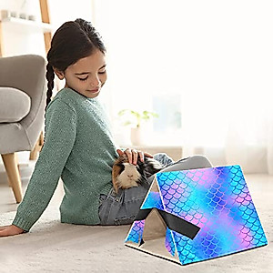 Mermaid Fish Scale Blue Pink, Guinea Pig Hideout for Small Animal Hamster Gerbils Chipmunks Squirrels Hedgehogs Guinea Pig Bed