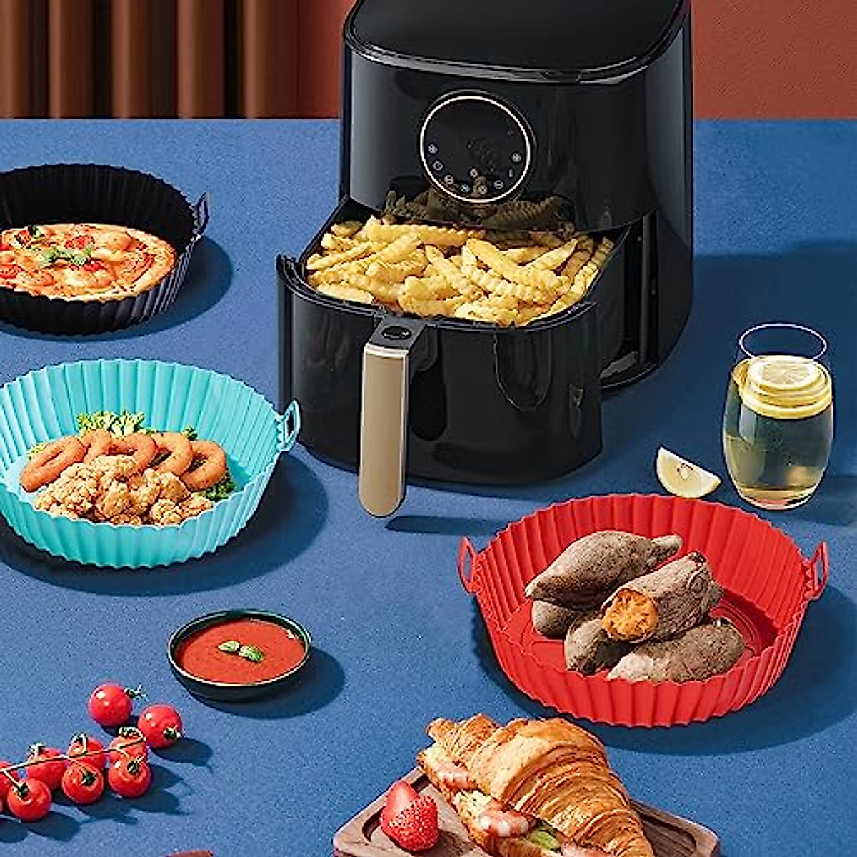 3 Pack Air Fryer Silicone Liners-Zmerob Reusable Silicone Bowl Basket for 3 to 5 QT Ninja Air Fryer, Food Grade Airfryer Basket Bowl Pot,Baking Tray Cooking Oven Accessories(Top 8in / Bottom 6.75in)