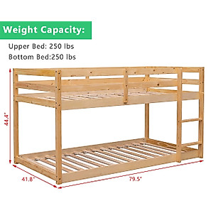 Anwick Twin Over Twin Low Bunk Bed with Stairs and Rails, Wooden Bunk Beds Frame with Safety Guardrail and Slats for Toddlers, Kids, Teens, Boys, Girls, Noise-Free (Natural)
