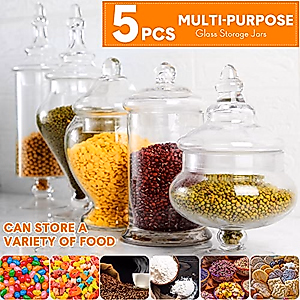 5 Pieces Glass Apothecary Jars with Lids Large Candy Buffet Display Decorative Jars Clear Storage Jars Candy Bar Organizer Canisters for Kitchen Bathroom Wedding Party, 5 Shapes