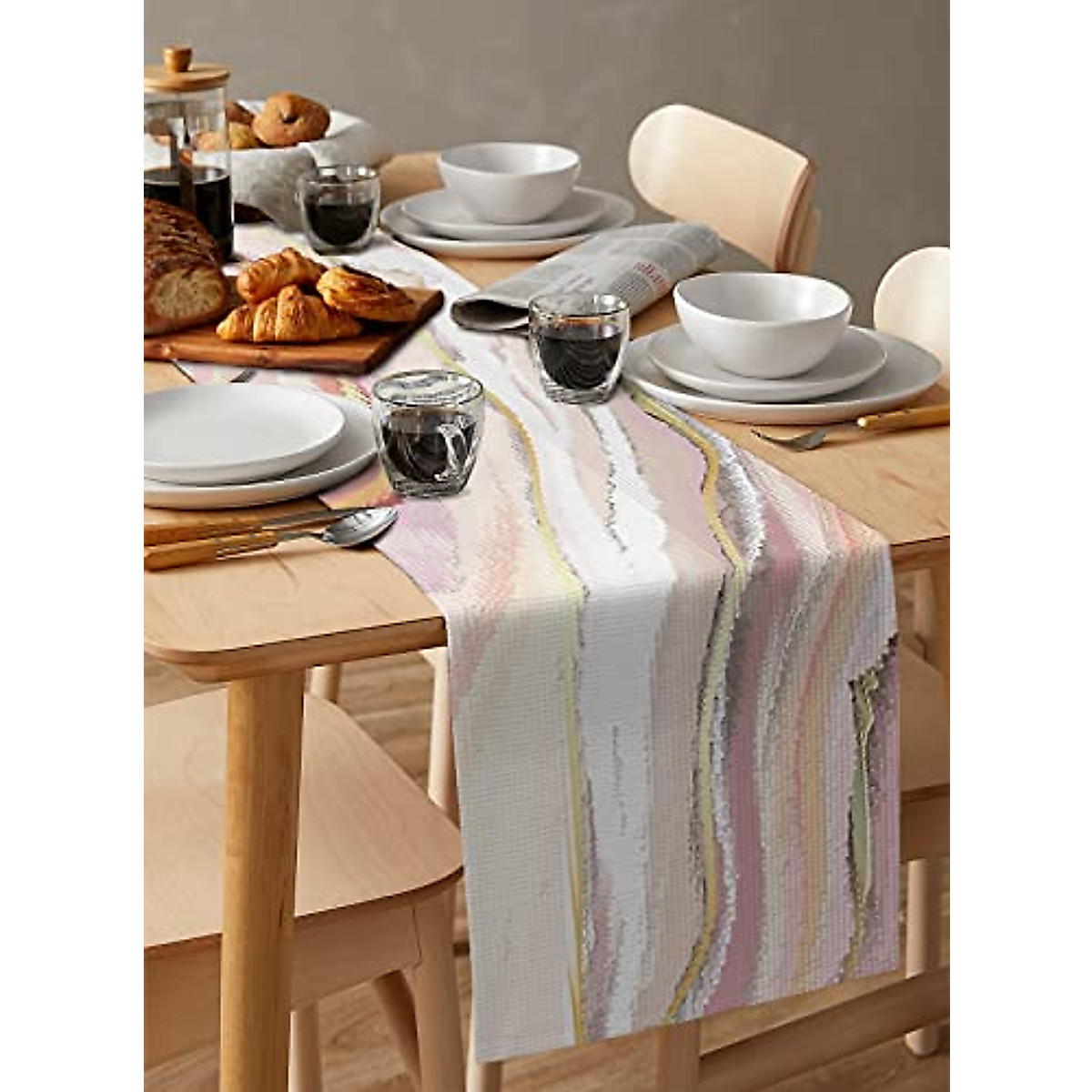 Lsrtoss Pink Yellow Ombre Table Runner 48 Inches Long Farmhouse Dress Scarves, Modern Marble Abstract Art Geometric Dining Tablerunner for Coffee Table/Kitchen Island/Party Décor, 13" x 48"