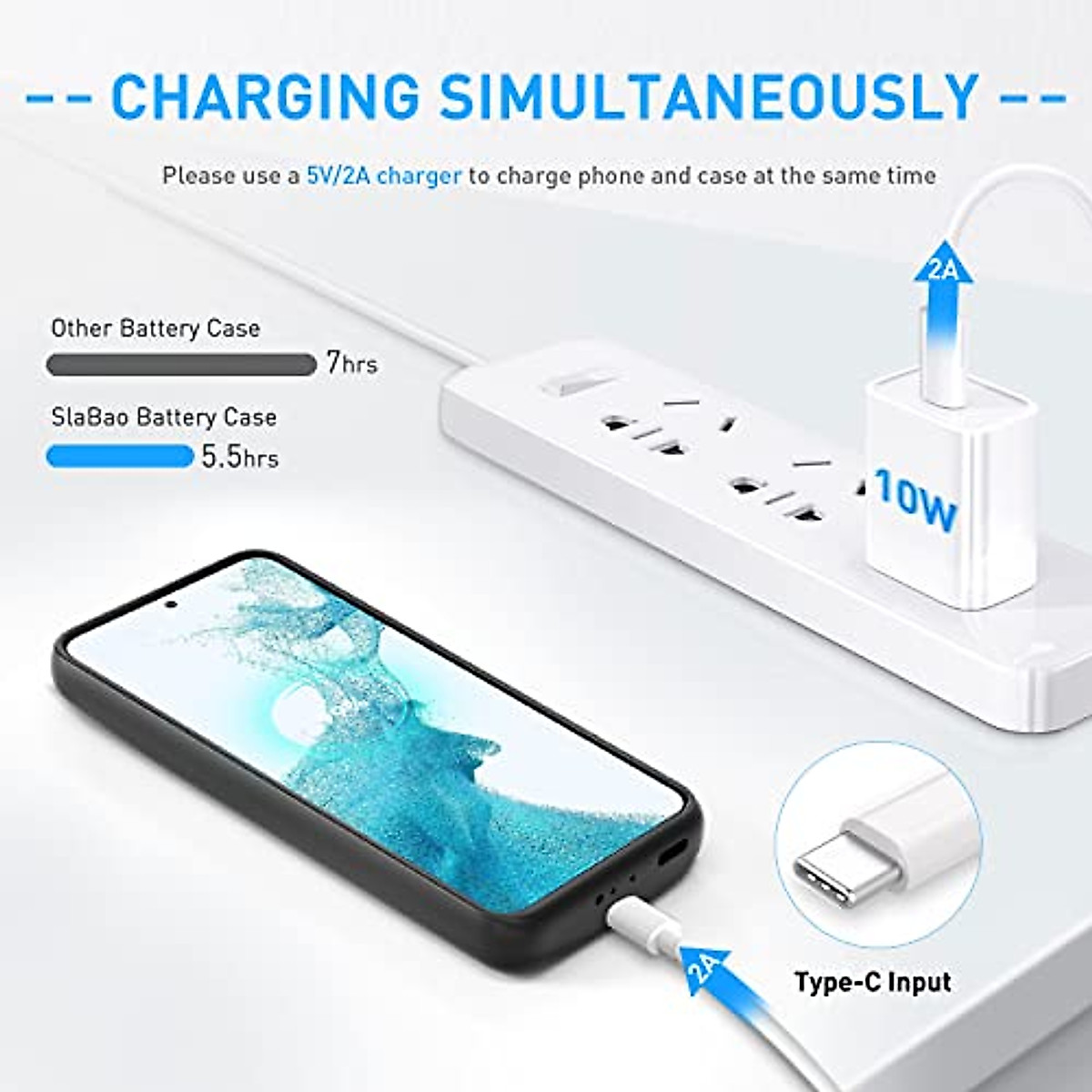 SlaBao Galaxy S22 Battery Case 4800mAh, Kickstand & Dual Device Charging Case, Rechargeable Backup Charger Case for Samsung Galaxy S22 5g(6.1") Black