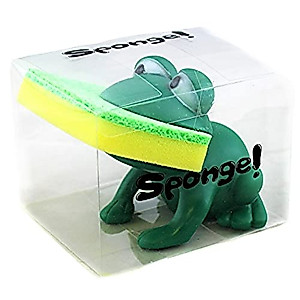 Animal Shape Novelty Kitchen Sponge Holder and Sponge Choice of Frog or Duck (Green Frog)