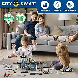 INRATELL City Police SWAT Station Building Blocks Set 564PCS, SWAT Station Playset Kit with S.W.A.T Cop Car, Motorcycle, ATV, Drone, Police Chase Game Building Toys Xmas Gifts for Boys Kids Ages 6+