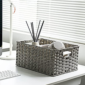 ROSOS Wicker Baskets 4 Pack, Waterproof Wicker Storage Basket with Handles, Washable Large Wicker Baskets for Storage