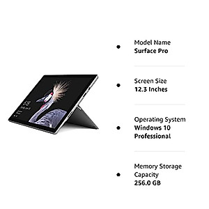 Microsoft Surface Pro 5 Tablet,12.3 inch (2736 x 1824), Intel Core i5-7300U 2.6 GHz, 8 GB RAM 256GB SSD, CAM, Win 10 Pro (Renewed)