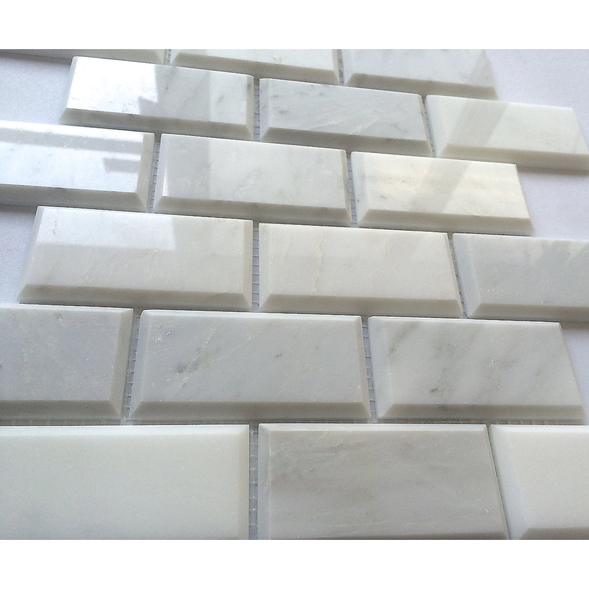 2x4 White Beveled Polished Carrara Marble Tile Backsplash Wall