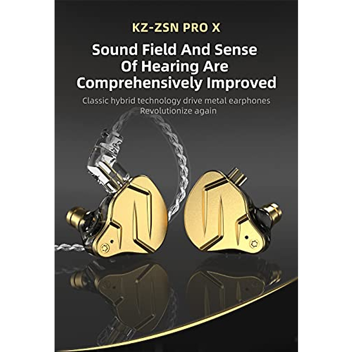 keephifi KZ ZSN Pro X IEM Earphones,1BA+1DD Hybrid in Ear Monitor,Noise Cancelling Earbuds, Custom-fit,3.5MM Jack Headphone,Detachable Cable in Ear Earphone for iPhone,Android,Computer(Gold,No Mic)