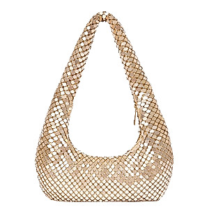 Fahion Designer Gold Evening Bag for Women Hobo Bag Cute Small Purses Trendy Purses (Gold)