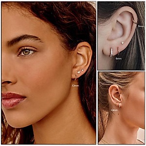 Sweetkiki Small Gold Hoop Earrings Set: 3 Pairs Cartilage Hoop Earring 316L Surgical Steel Tiny Endless Hoop Earrings Helix Earring for Women (Endless Hoops-14K Gold- 8mm 10mm 12mm)