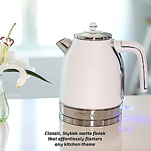 Ovente Electric Stainless Steel Hot Water Kettle 1.7 Liter Victoria Collection, 1500 Watt Power Tea Maker Boiler with Auto Shut-Off Boil Dry Protection Removable Filter and Water Gauge, White KS777W