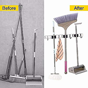 ANDERZS Broom Holder Wall Mount，Latest Upgrade Stainless Steel Holder Wall Mounted Heavy Duty Broom Mop Hanger， for Kitchen Bathroom Garage Organizer Closet Office and Garden,White