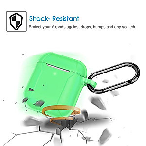 Fintie Case for AirPods 2 & 1, Premium Silicone Shockproof Protective Cover Skin with Keychain [Front LED Visible] Compatible with AirPods 1 and 2 Charging Case, Green-Glow in The Dark
