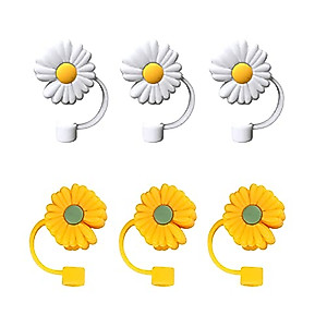 6pcs Silicone Straw Tips Cover Straw Cap Toppers Protector Straw Plugs Reusable for 6-8 mm(1/4 Inch) Straw Daisy