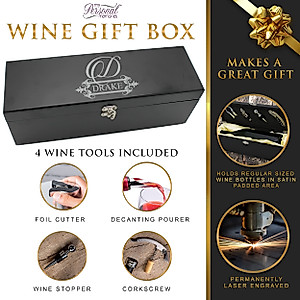 Personalized Wood Wine Box - Anniversary Ceremony Couples Wedding Wine Box Holder - Custom Engraved (Black Matte)