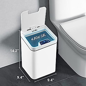TrashAid Motion Sensor Trash Can with Lid, 4.8 Gallon Touchless Rechargeable Smart Trash Bin Bathroom, Automatic Plastic Garbage Can for Bedroom, Office, Living Room, White