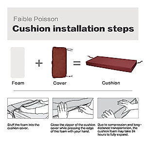 Faible Poisson Outdoor Bench Cushion, 36 x 18 Inch Waterproof Porch Swing Cushions Garden Patio Furniture Cushions with Handle and Anti-Slip Straps for Indoor Backyard Seat Pads, Burgundy