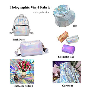 11.8"x53" Holographic Faux Leather Fabric, Mirror Reflective Vinyl for DIY Hair Bows Bags Sewing Crafts (Champagne Gold)