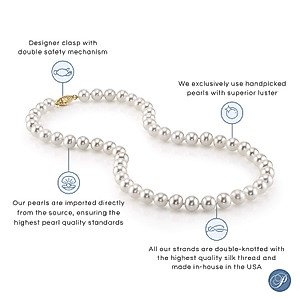 The Pearl Source 14K Gold 5.0-5.5mm AAAA Quality Round White Freshwater Cultured Pearl Necklace for Women 18" Princess Length