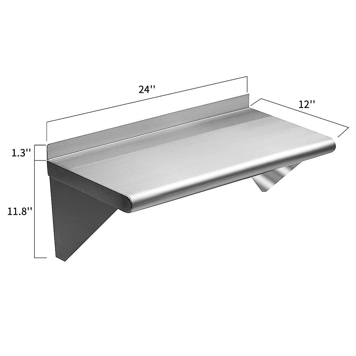 MengK Stainless Steel Shelf 12x24 Inches - 250lb Capacity - Wall Mount Floating Shelving for Restaurant, Kitchen, Home, and Hotel