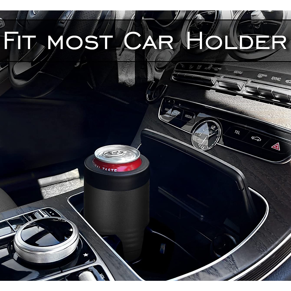 Stainless Steel 12 oz Double Wall Vacuum Insulated Can or Bottle Cooler Keeps Beverage Cold for Hours Beverage Holder Fits 16 oz Cans - Men Women Gift (Black)