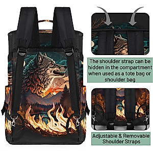 Animal wolf Gym Duffle Bag Backpack Waterproof with Shoes Compartment Travel Sling Bag Casual Daypack for Men and Women Shoulder Weekender Overnight Bag