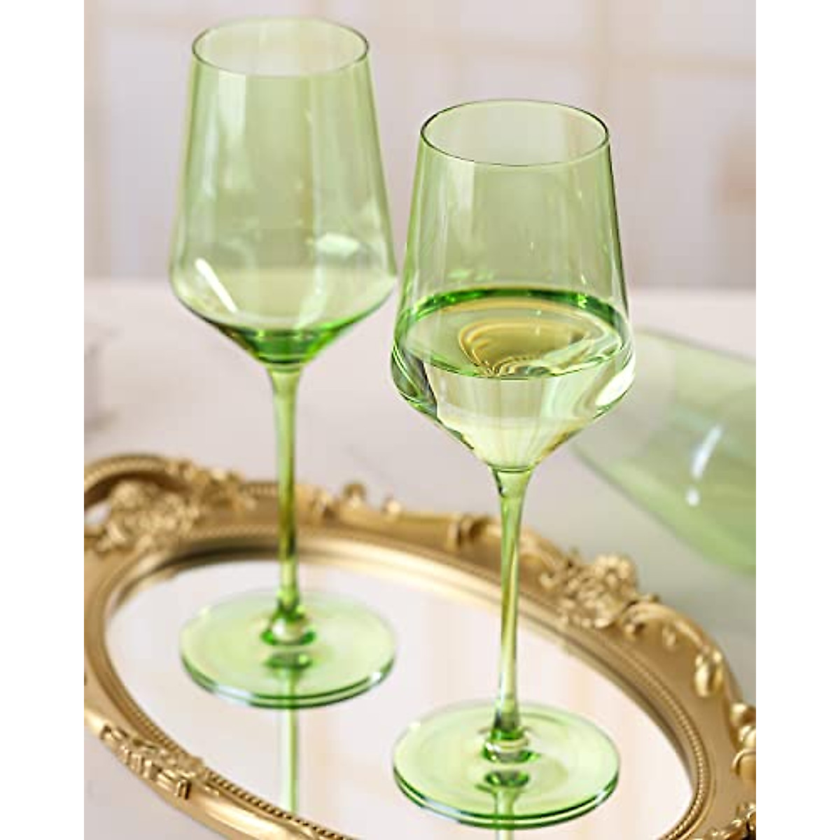 Physkoa Green Wine Glasses Set of 6-14 oz, Unfading Color, Hand-blown, Crystal - Spring Summer Wine Glasses, Green Glassware, Green Drinking Glasses, Mother's Day, Wedding Gifts for Wine Lover