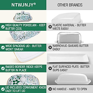 Butter Dish With Lid For Countertop-Ceramic Butter Dish with Knob Handle-Large Storage Keeper Holder for Kitchen, Gifts for Her-Grilled flower craft butter Holder-Wide Butter tray for dishwasher use