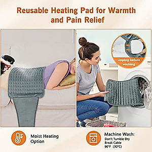𝐔𝐩𝐠𝐫𝐚𝐝𝐞𝐝 Heating Pad for Back Pain and Cramps Relief, (12"x24"+20'') Large Menstrual Heating Pad with 4 Timer Auto Shut Off & 6 Heat Setting Electric Heat Pad with Belt, Dry & Moist Therapy