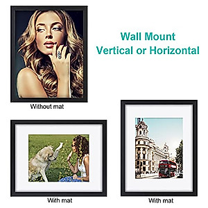 RR ROUND RICH DESIGN Solid Wood 11x14 Picture Frames 5PK Display 8x10 with Mat or 11x14 Without Mat Wall Mounting Photo Frame Black