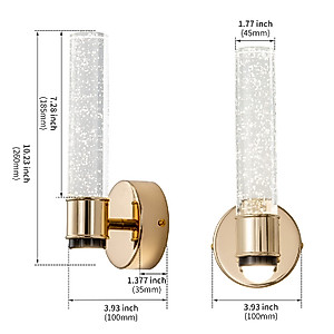 YZMARYT Wall Sconces Set of Two, Gold Wall Sconce, 11inch Wall Sconces Indoor, Bathroom Sconce, Bubbled Crystal Glass 10W Bathroom Vanity Light, Suitable for Bathroom, Hallway, Bedroom (Set of 2)