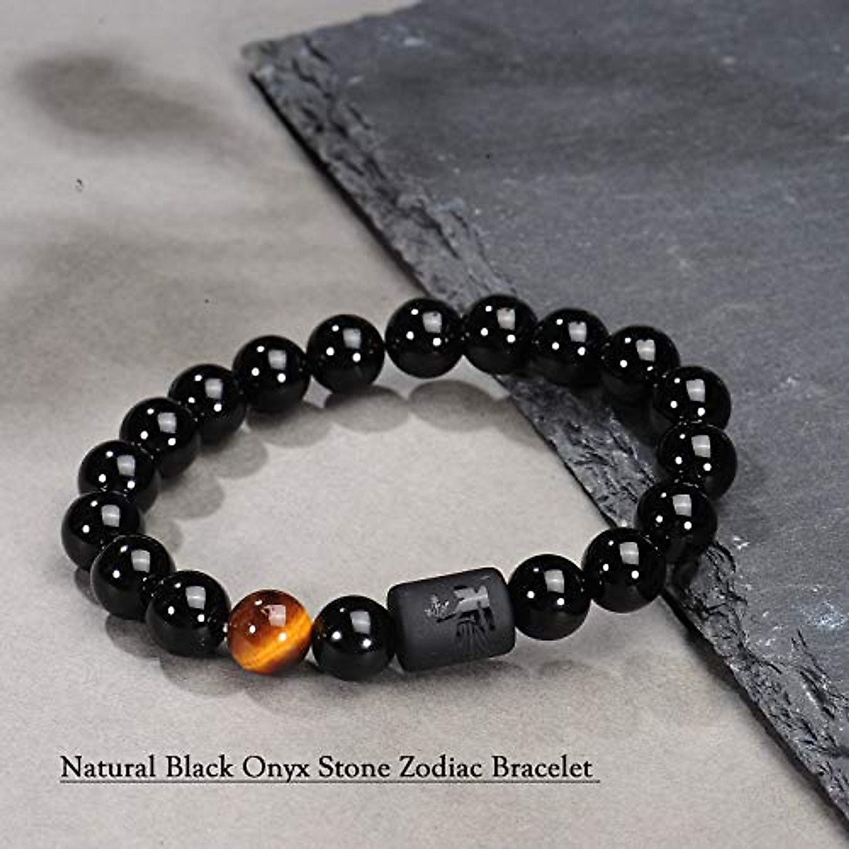 VLINRAS Zodiac Virgo Bracelet for Men Women Virgo Gifts Natural Black Onyx Stone Zodiac Charm Bracelet Constellation Horoscope Jewelry