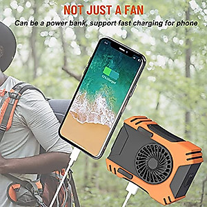 beheart Waist Clip Fan, Personal Cooling Necklace Fan, 3 Speed 5000mAh Power Bank and Spotlight