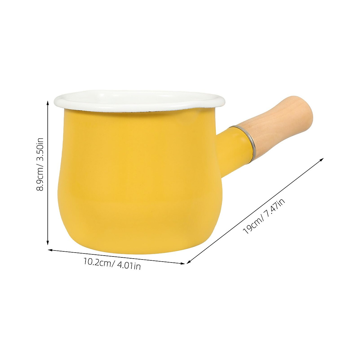 HOLIDYOYO Enamel Milk Pan Sauce Pan Butter Warmer Noodle Bowl Ceramic Mini Cooking Pot with Wood Handle for Noodle Butter Coffee Baby Food