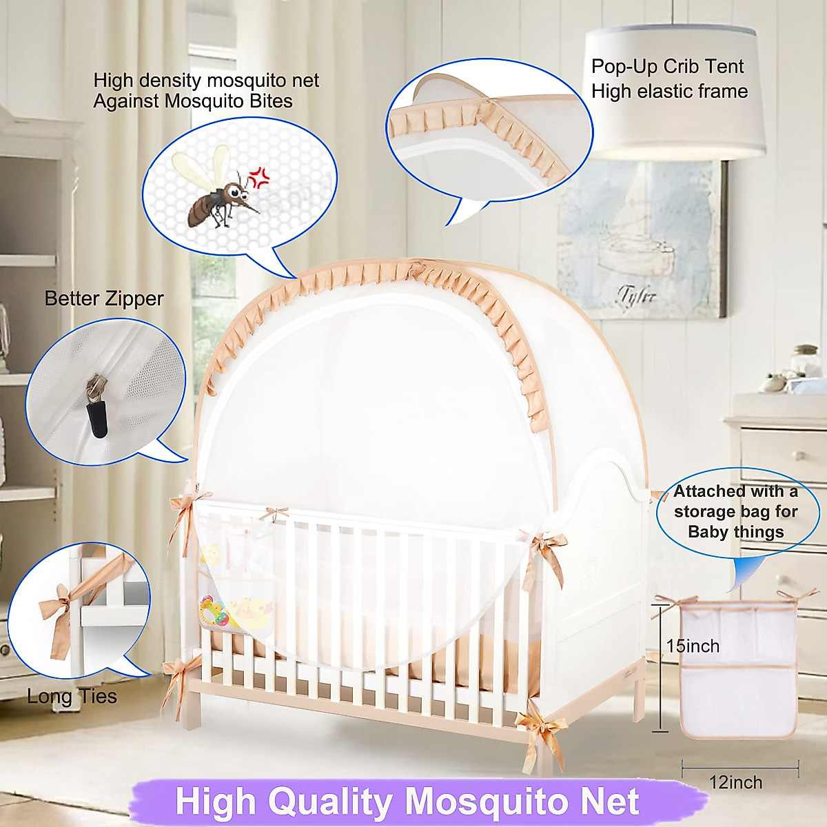 Safety Crib Tent Crib Net to Keep Baby in and Keep Baby from Climbing Out Portable Pop up Baby Tent Good for Girls Travel