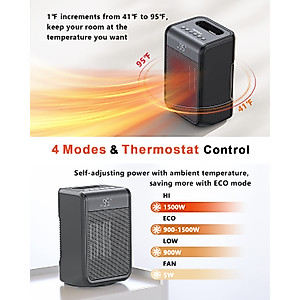 TriPole Space Heater Portable Electric Heater with Thermostat, 80° Oscillating Small Space Heaters for Indoor Use, 1500W Fast Heating PTC Ceramic Heater for Bedroom Office Desk, 1-12H Timer, ECO Mode