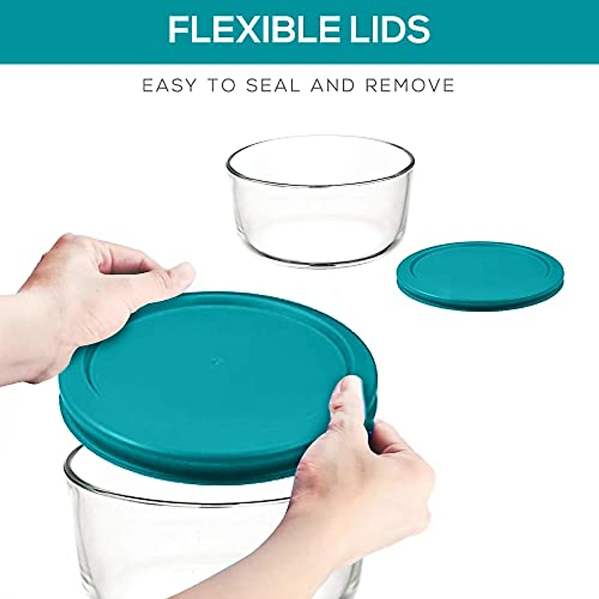 Klareware 4 Cup Glass Food Storage Containers Stackable Meal Prep Lunch Bento or leftover salad bowls Dish w BPA Free Lids (Turquoise)