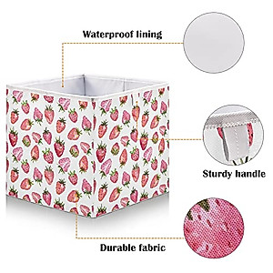 Kigai Strawberries Cube Storage Bins - 11x11x11 in Large Foldable Cubes Organizer Storage Basket for Home Office, Nursery, Shelf, Closet