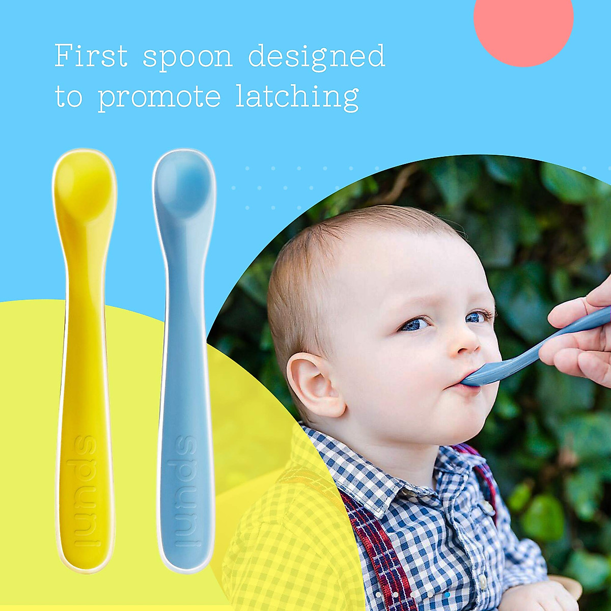 Spuni - First Baby Spoon for 4 Months Onwards, Bubbly Blue and Lucky Lemon Yellow, 2 Pack